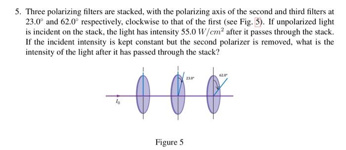 Solved 5. Three polarizing filters are stacked, with the | Chegg.com