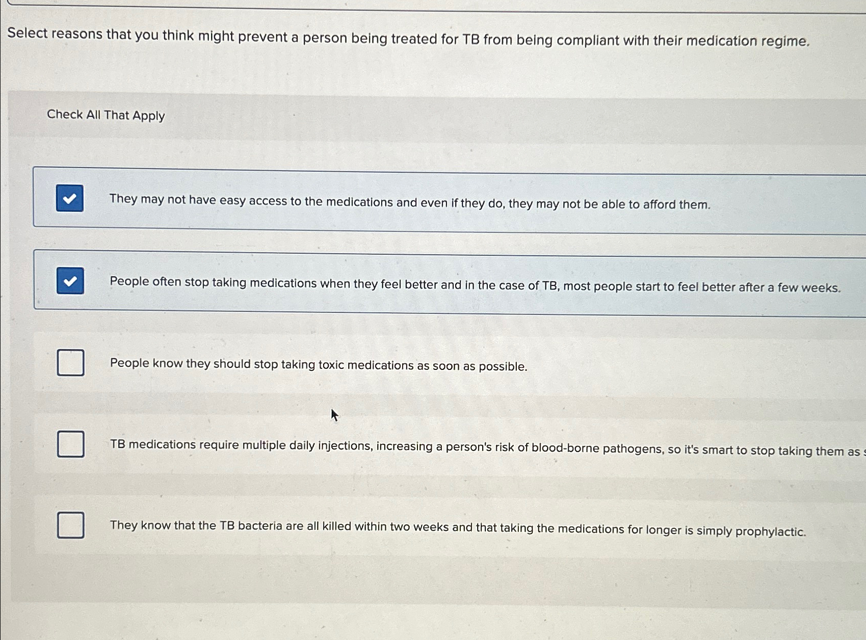 Solved Select reasons that you think might prevent a person | Chegg.com