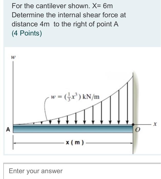 Solved For the cantilever shown. X= 6m Determine the | Chegg.com