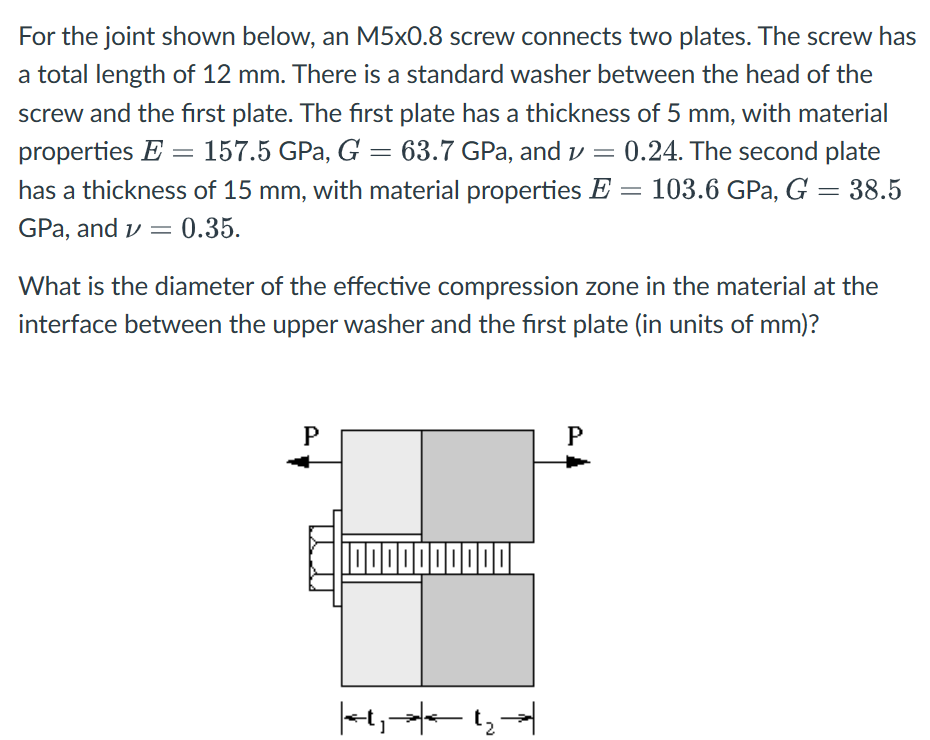 Solved For the joint shown below, an M5x0.8 ﻿screw connects | Chegg.com
