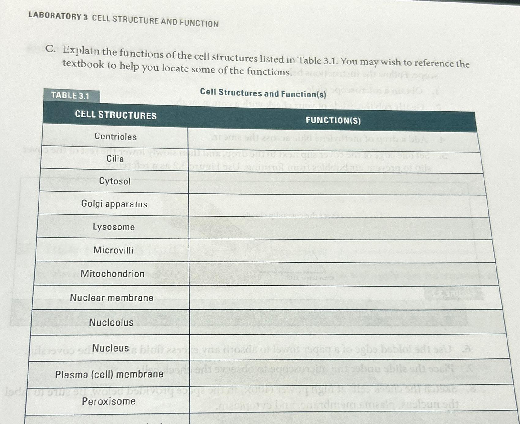 Solved LABORATORY 3 ﻿CELL STRUCTURE AND FUNCTIONC. ﻿Explain | Chegg.com