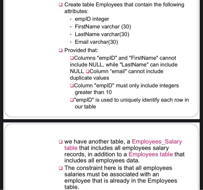 Solved Create table Employees that contain the following | Chegg.com