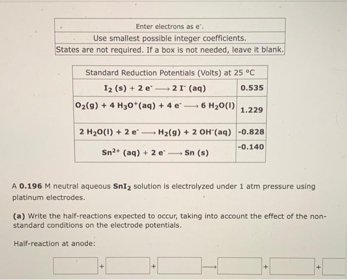 Solved A 0.196M neutral aqueous SnI2 solution is | Chegg.com