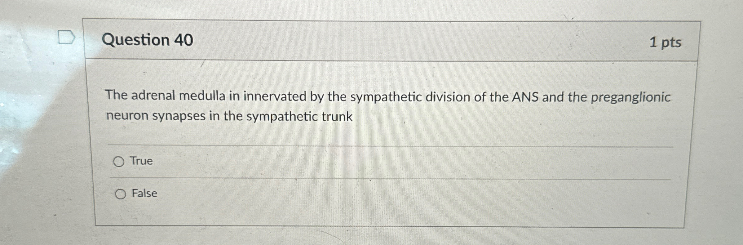 Solved Question 401 ﻿ptsThe adrenal medulla in innervated by | Chegg.com