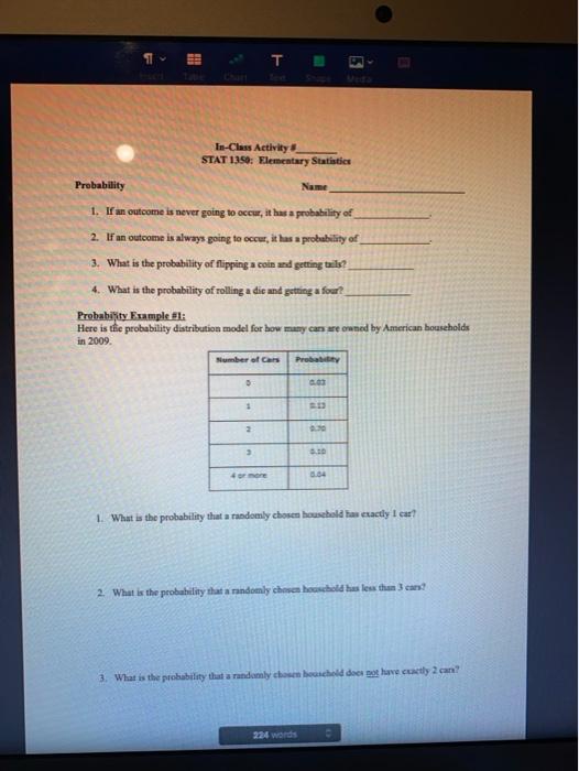 Solved T In-Class Activity STAT 1350: Elementary Statistics | Chegg.com