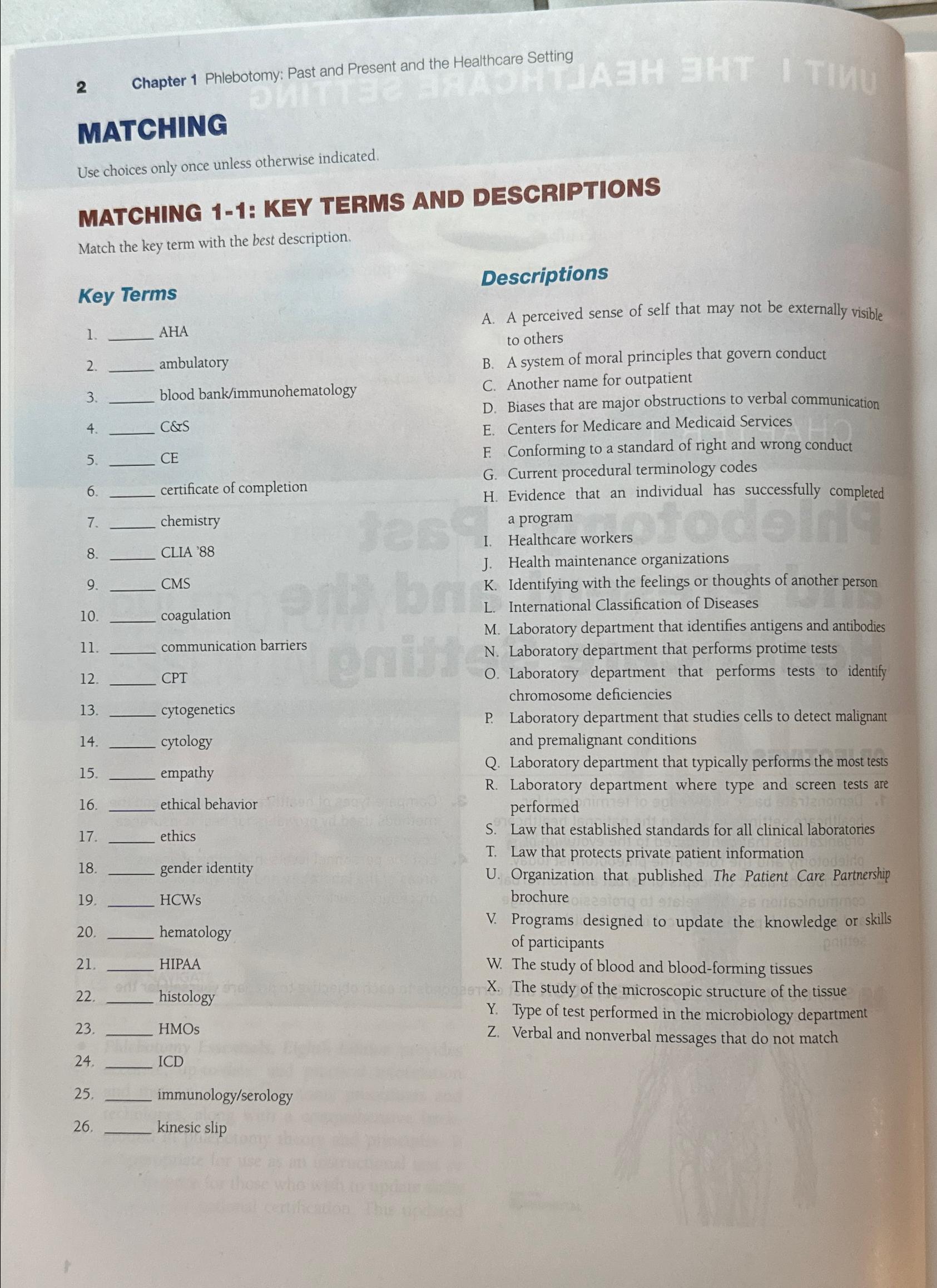 Solved 2 ﻿Chapter 1 ﻿Phlebotomy: Past and Present and the | Chegg.com
