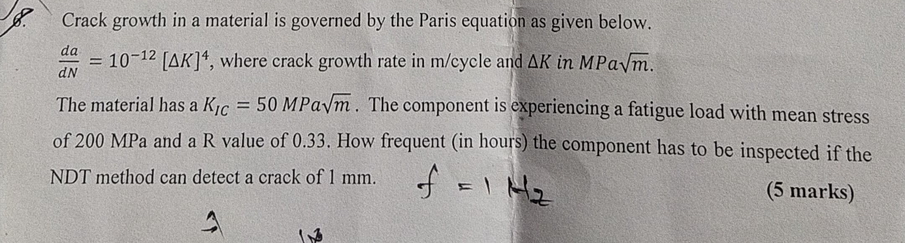 Solved Crack growth in a material is governed by the Paris | Chegg.com