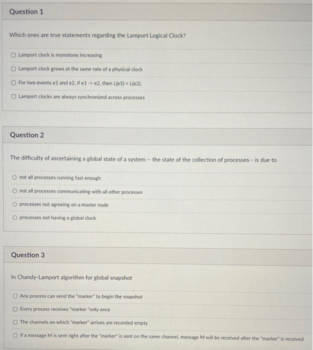 Solved Which ones are true statements regarding the Lamport | Chegg.com