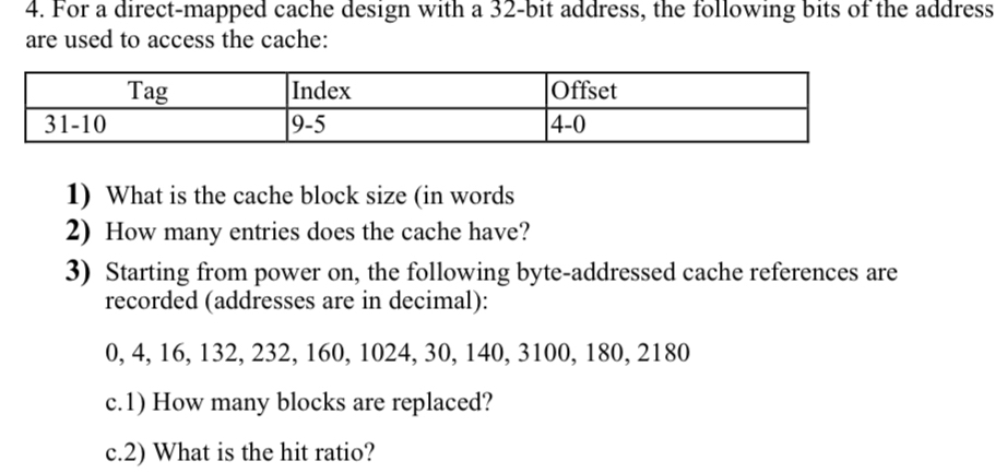 Solved For a direct-mapped cache design with a 32-bit | Chegg.com
