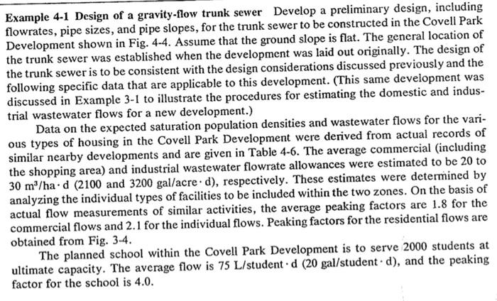 Solved Example 4-1 Design of a gravity-flow trunk sewer | Chegg.com