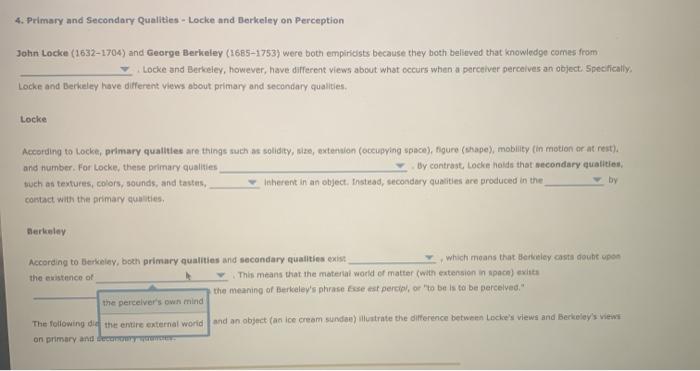 Solved 4. Primary and Secondary Qualities - Locke and | Chegg.com