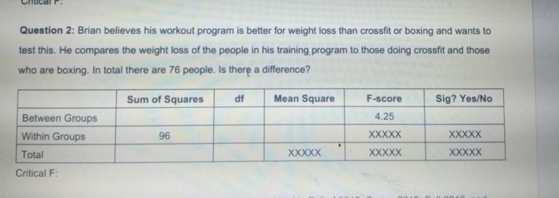 Question 2: Brian believes his workout program is | Chegg.com