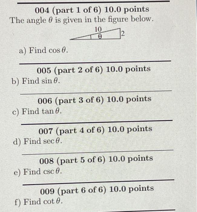 Solved 004 (part 1 of 6 ) 10.0 points The angle \\( \\theta | Chegg.com