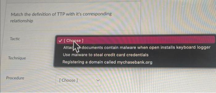 Solved Match the definition of TTP with it's corresponding | Chegg.com