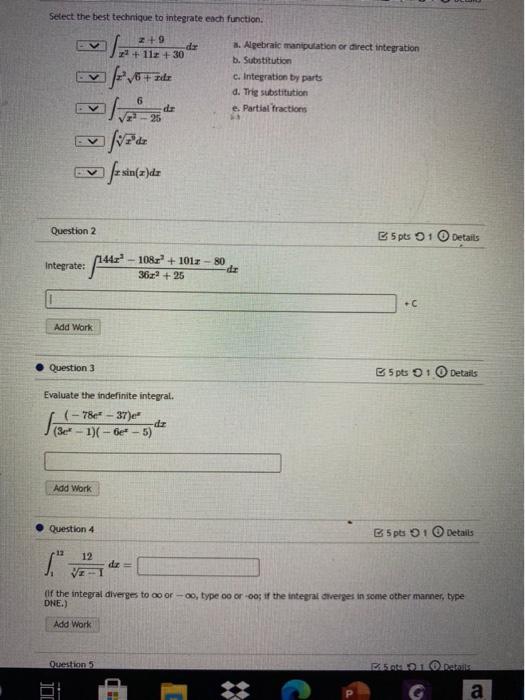 Solved Select the best technique to integrate each function. | Chegg.com