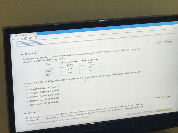 Solved Blackboard XCO Geng QUESTION 16 What boys and girls | Chegg.com