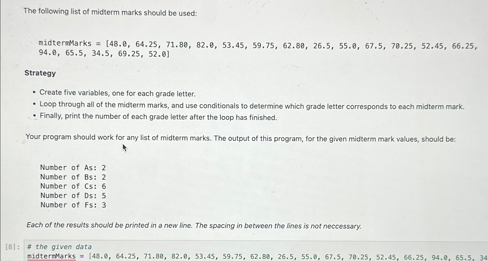Solved The following list of midterm marks should be | Chegg.com