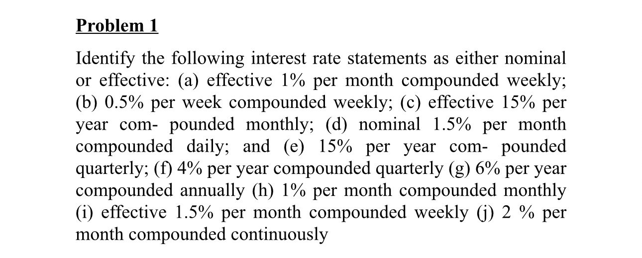 Solved Problem 1Identify the following interest rate | Chegg.com