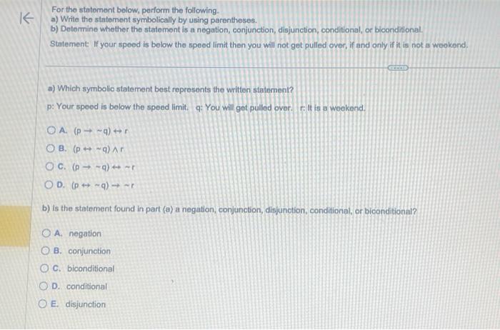 Solved K For the statement below, perform the following. a) | Chegg.com