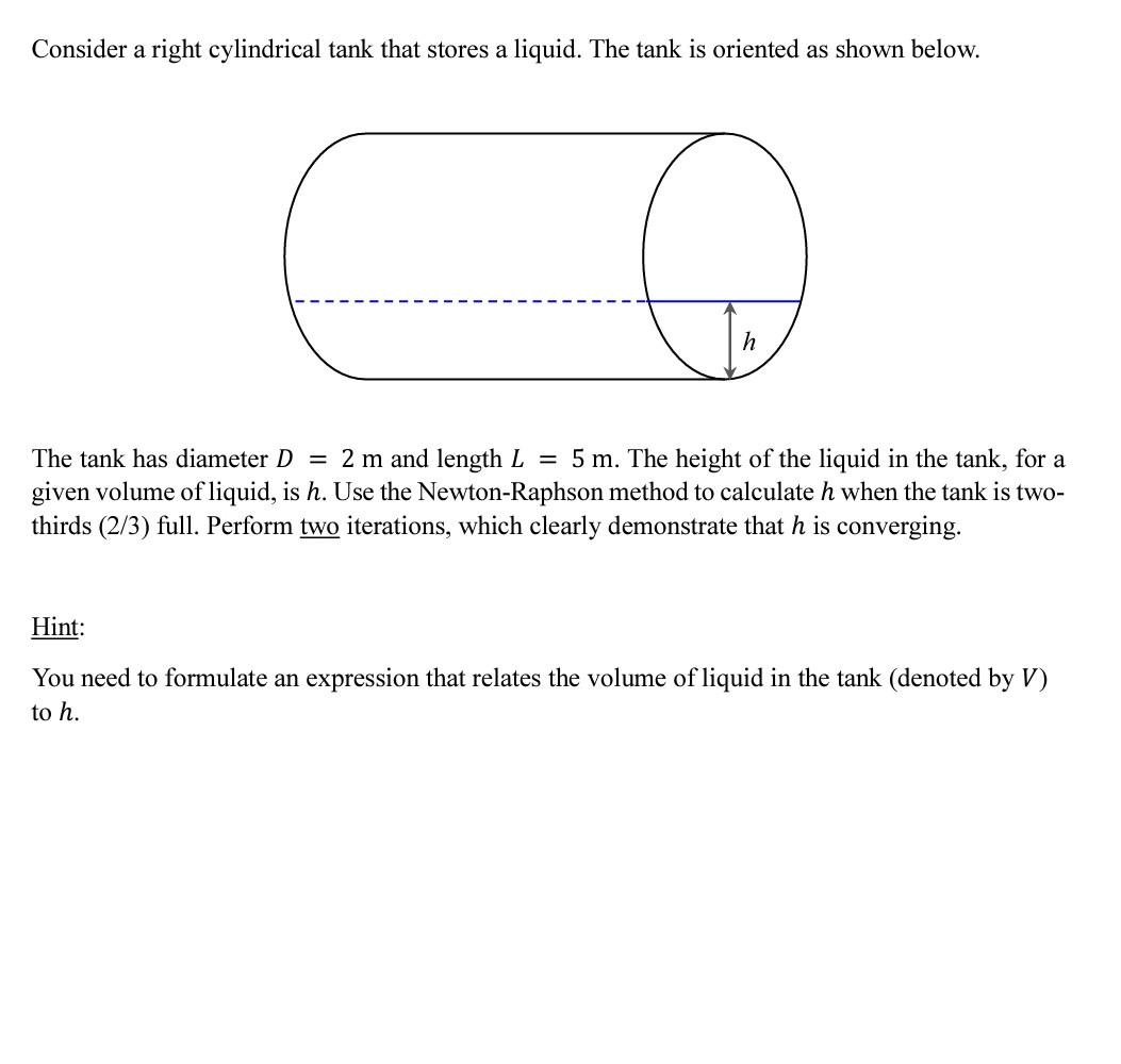 Solved Consider a right cylindrical tank that stores a | Chegg.com