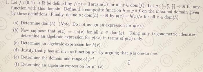 Solved 1 Let F 0 1 →r Be Defined By F X 3arcsin X For