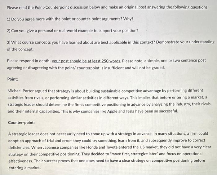 Solved Please read the Point-Counterpoint discussion below | Chegg.com