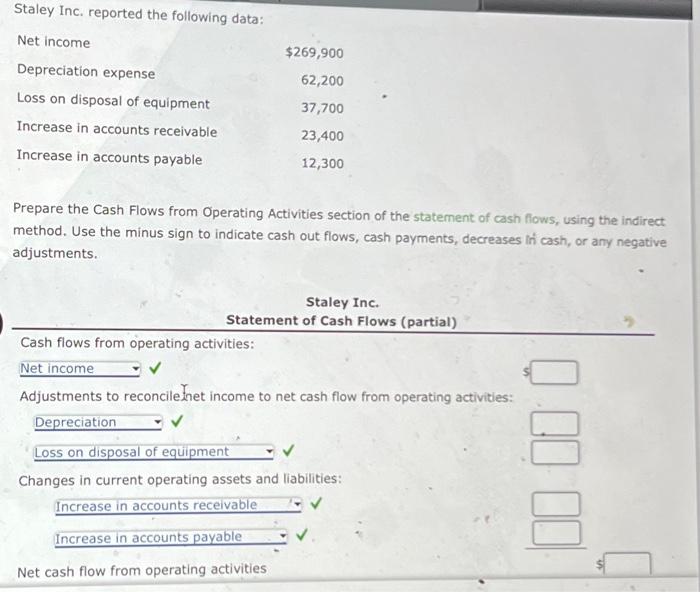 Solved Staley Inc. reported the following data: Prepare the | Chegg.com