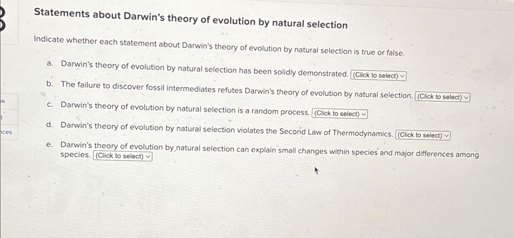 Solved Statements about Darwin's theory of evolution by | Chegg.com