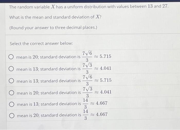 Solved The random variable X has a uniform distribution with | Chegg.com