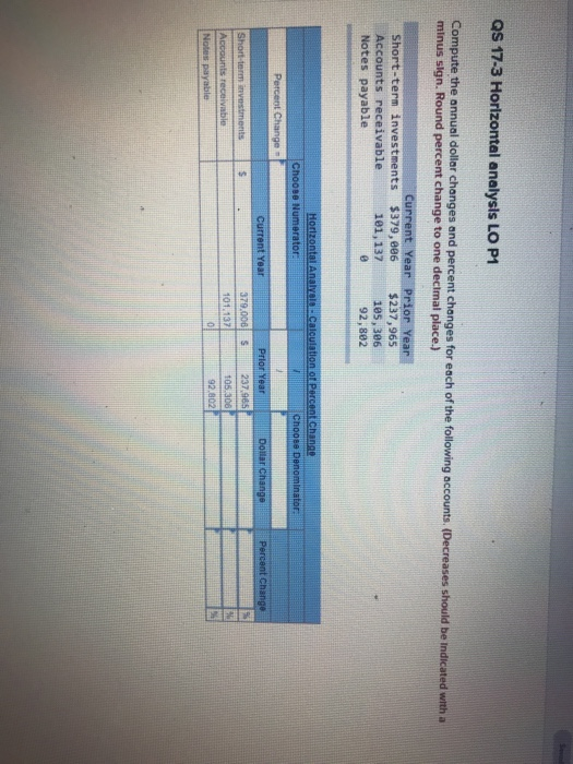Solved QS 17-3 Horizontal analysis LO P1 Compute the annual | Chegg.com