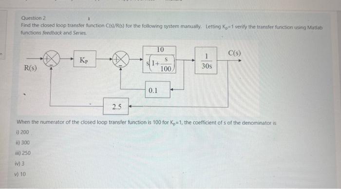 Solved Question 2 Find the closed loop transfer function | Chegg.com