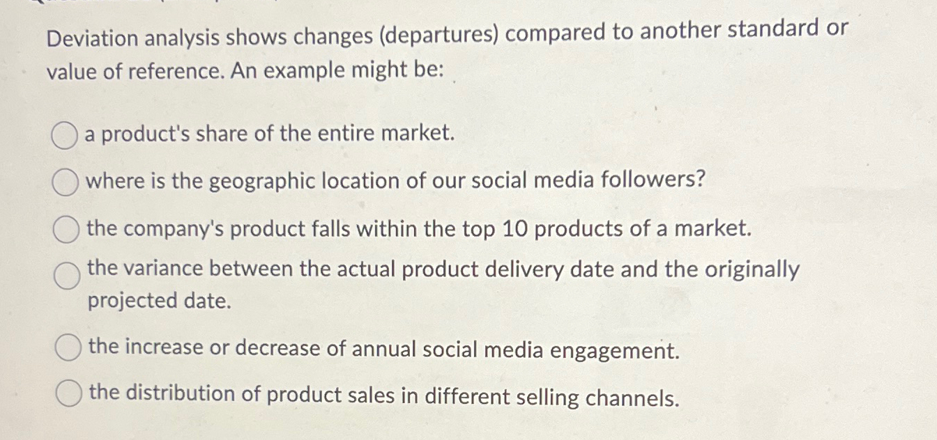 Solved Deviation analysis shows changes (departures) | Chegg.com