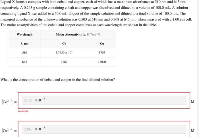 Solved Ligand X forms a complex with both cobalt and copper, | Chegg.com