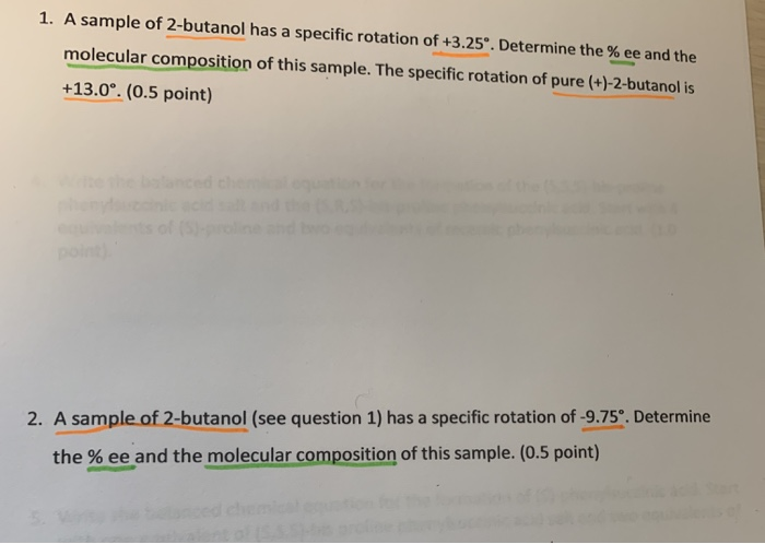 Solved 1. A sample of 2-butanol has a specific rotation of | Chegg.com