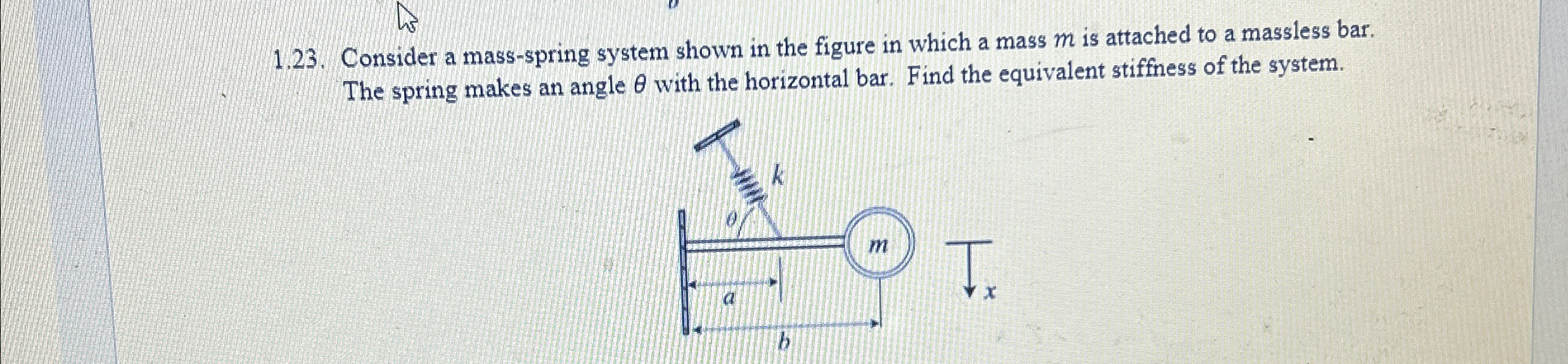 Solved 1.23. ﻿Consider a mass-spring system shown in the | Chegg.com