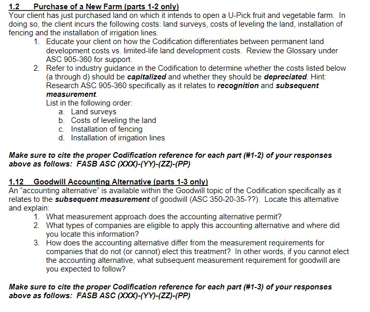 Solved 1.2 ﻿Purchase of a New Farm (parts 1-2 ﻿only)Your | Chegg.com