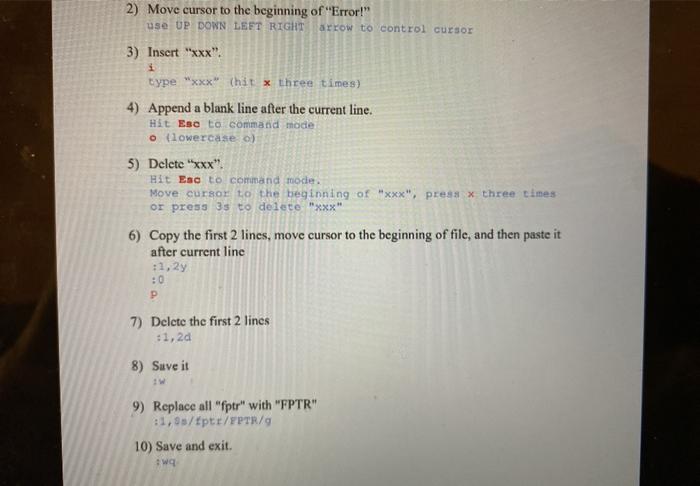 Solved Part 1: VI Editing - Small file Open your terminal | Chegg.com