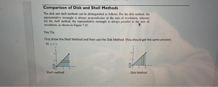Solved Comparison of Disk and Shell Methods The disk and | Chegg.com
