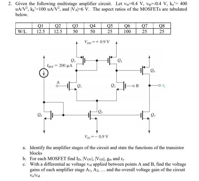 Solved 2. Given the following multistage amplifier circuit. | Chegg.com