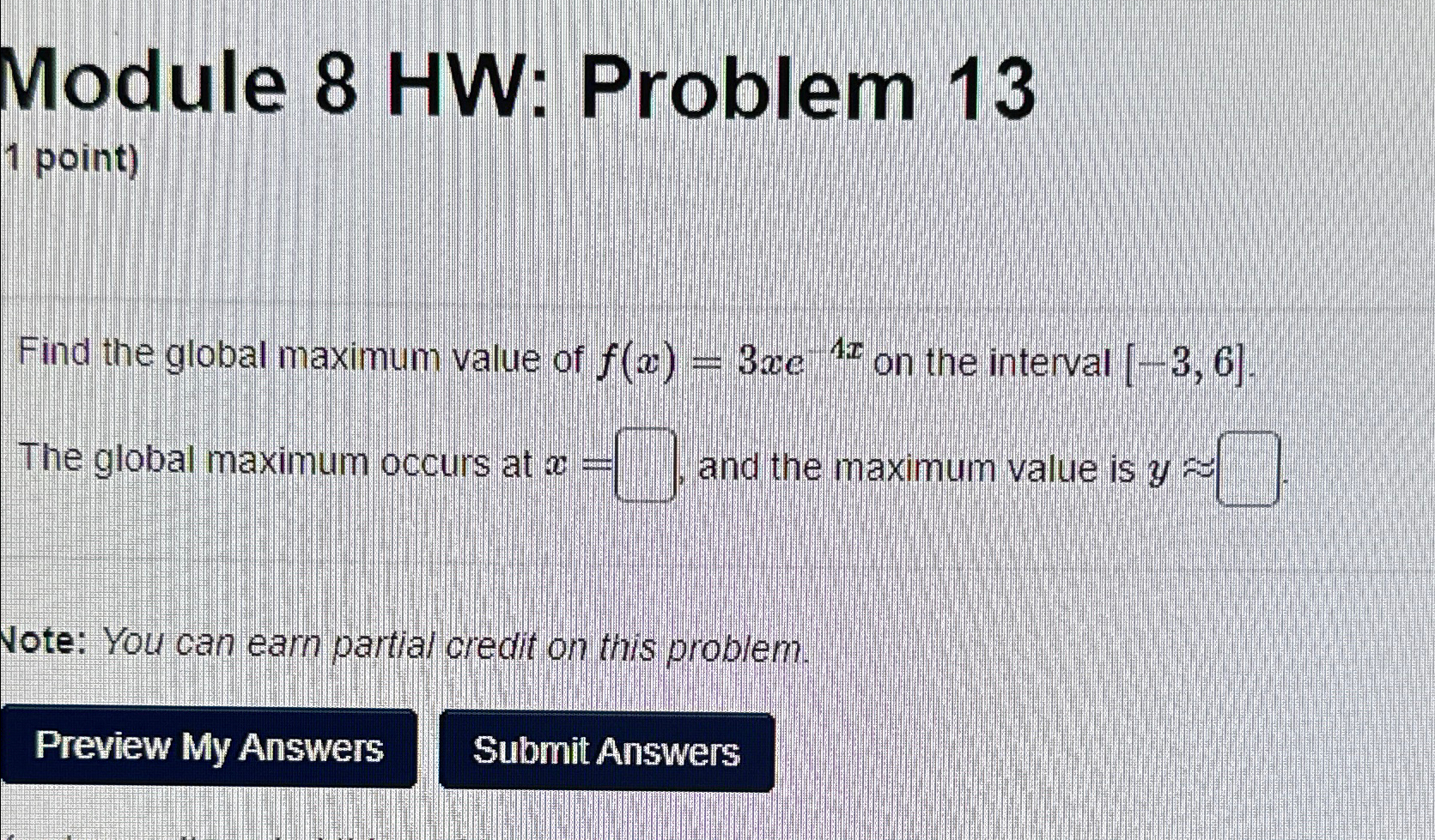 Solved Module 8 ﻿HW: Problem 131 ﻿point)Find the global | Chegg.com
