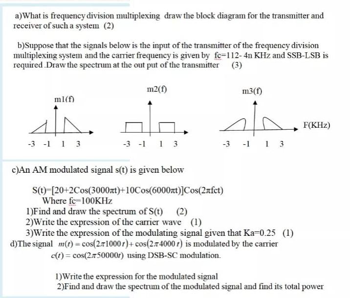 Solved a) What is frequency division multiplexing draw the | Chegg.com