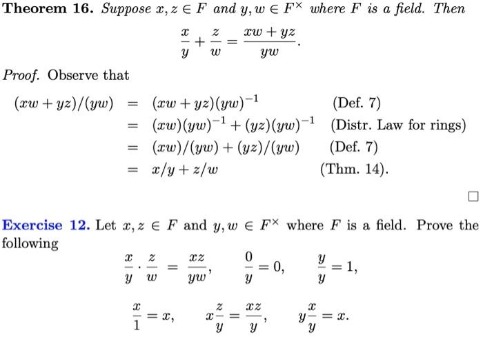 Solved C z + Theorem 16. Suppose x, z E F and y, w E FX | Chegg.com