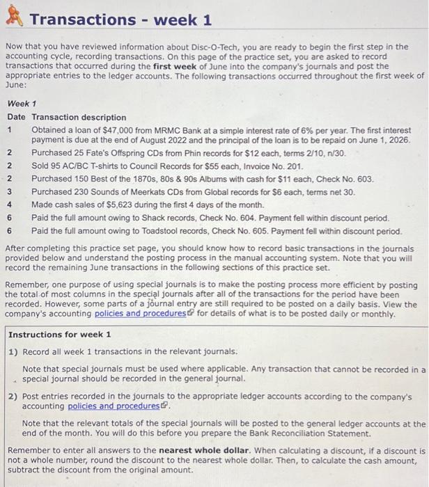 Solved Transactions - week 1 Now that you have reviewed | Chegg.com