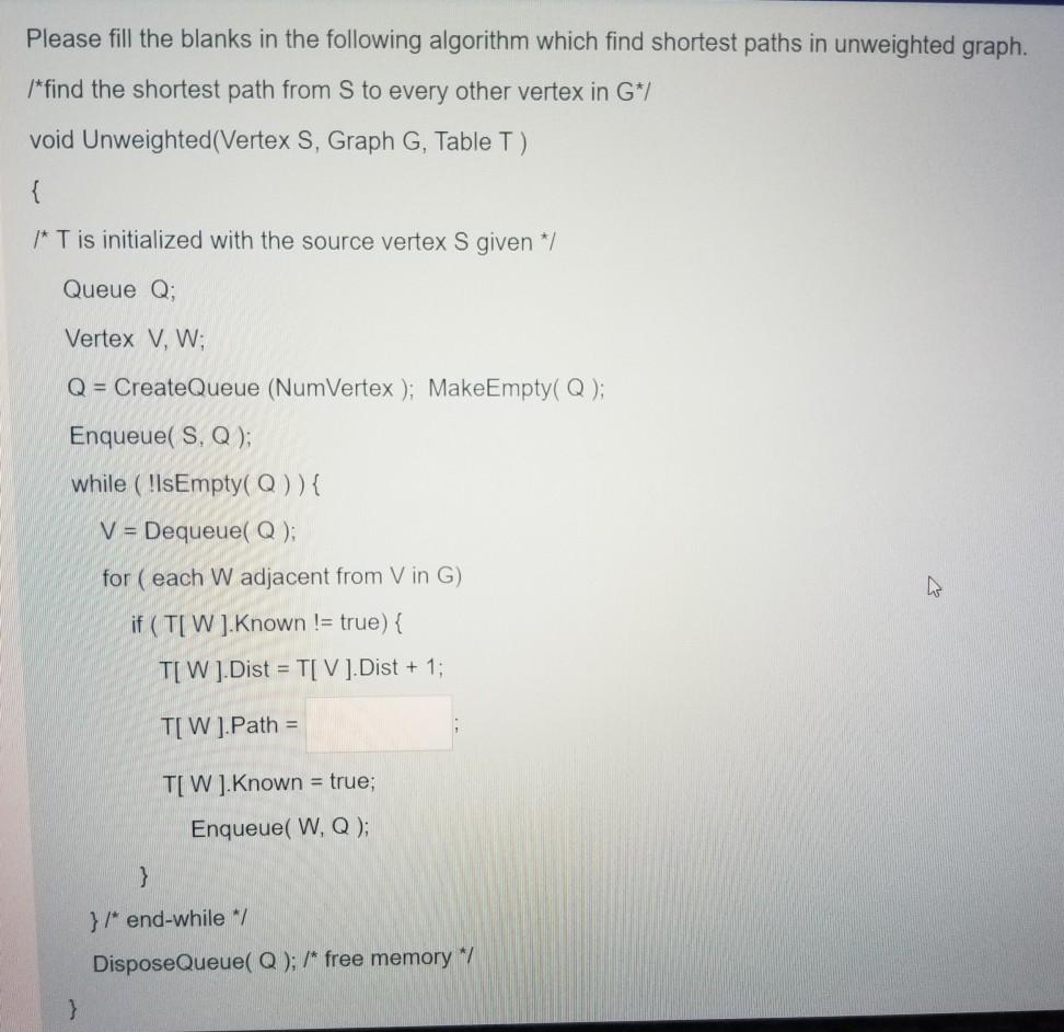 Solved Please fill the blanks in the following algorithm | Chegg.com