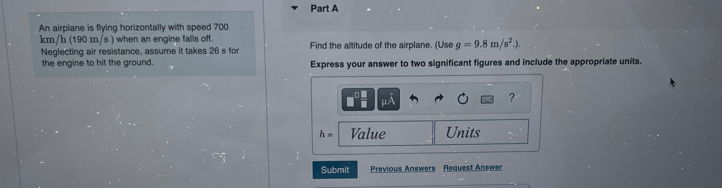 Solved An airplane is flying horizontally with speed 700 ) | Chegg.com