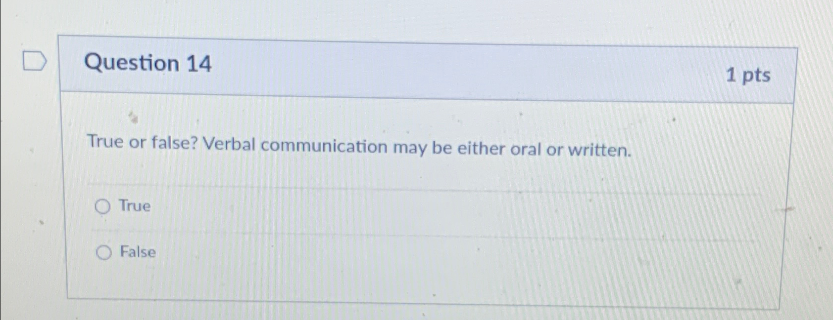 Solved Question 141ptsTrue or false? Verbal communication | Chegg.com