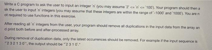 Solved Write A C Program To Ask The User To Input An Integer