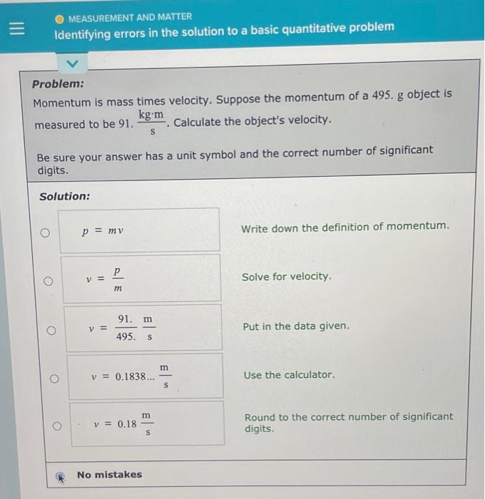 Solved MEASUREMENT AND MATTER Identifying errors in the | Chegg.com