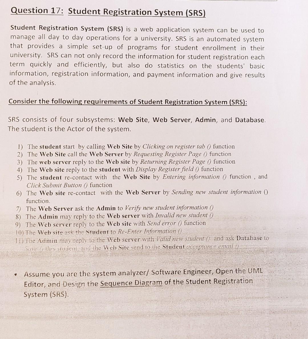 Question 17: Student Registration System (SRS) | Chegg.com