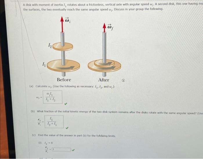 Solved A disk with moment of inertia I1 rotates about a | Chegg.com